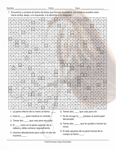 Body Parts Wacky Trails Spanish Worksheet | Teaching Resources