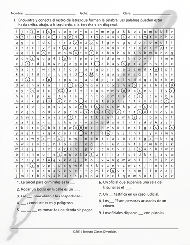 Crime, Law Enforcement, and Courts Wacky Trails Spanish Worksheet ...