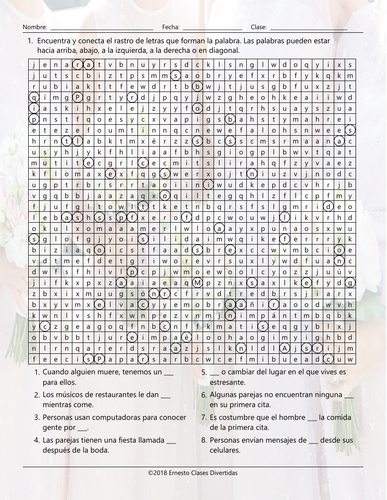 Dating and Marriage Wacky Trails Spanish Worksheet | Teaching Resources