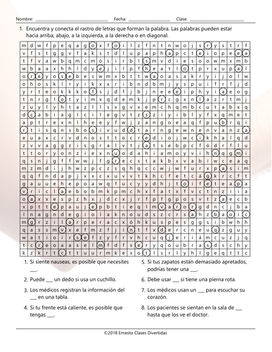 Doctor's, Illnesses, and Injuries Wacky Trails Spanish Worksheet ...
