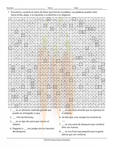 Food Items Wacky Trails Spanish Worksheet | Teaching Resources