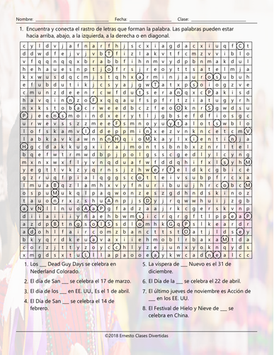 Holidays and Festivals Around the World Wacky Trails Spanish Worksheet ...