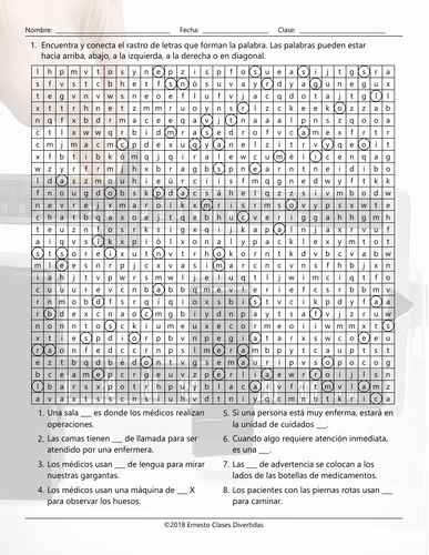Hospitals and Injuries Wacky Trails Spanish Worksheet | Teaching Resources