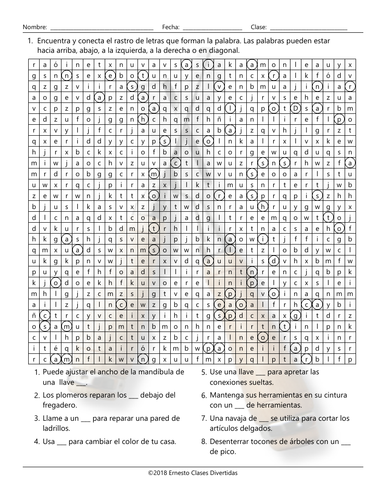 House Repairs, Tools, and Supplies Wacky Trails Spanish Worksheet ...