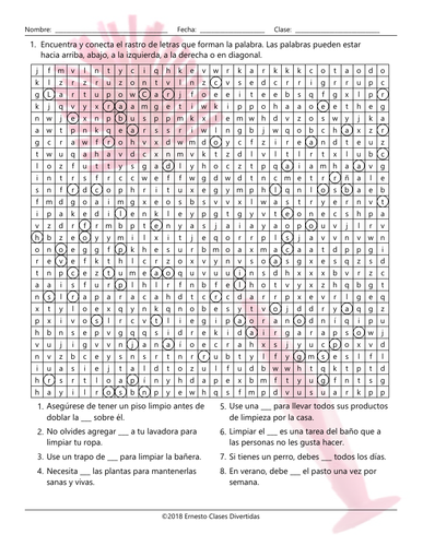 Household Chores and Cleaning Supplies Wacky Trails Spanish Worksheet ...