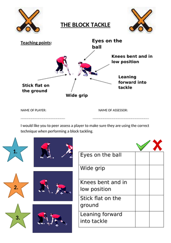 Hockey block tackle peer assessment | Teaching Resources