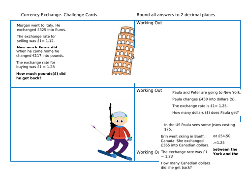 GCSE Maths/Functional Skills- Currency Exchange Challenge Cards ...