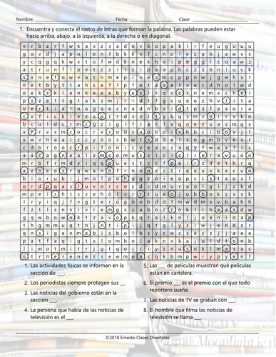 News Media Wacky Trails Spanish Worksheet | Teaching Resources