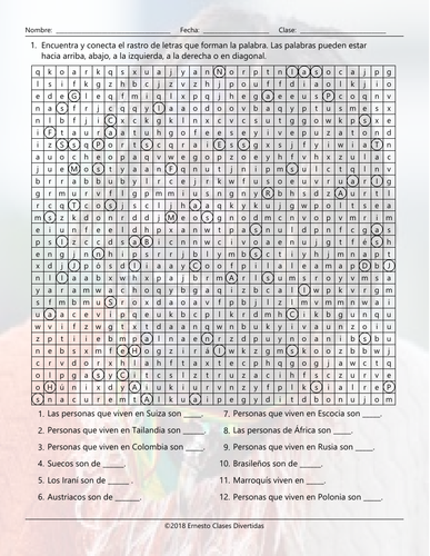 Origins and Nationalities Wacky Trails Spanish Worksheet | Teaching ...