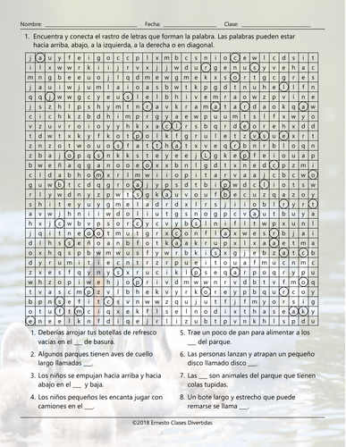 Park Things and Activities Wacky Trails Spanish Worksheet | Teaching ...