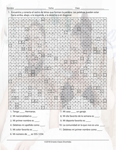 Personal Information Wacky Trails Spanish Worksheet | Teaching Resources