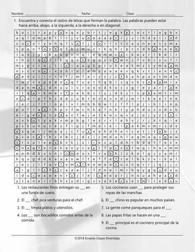 Restaurant Things and Activities Wacky Trails Spanish Worksheet ...