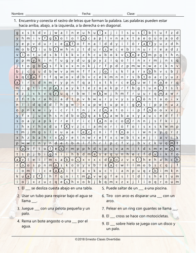 Sports and Exercise Wacky Trails Spanish Worksheet | Teaching Resources