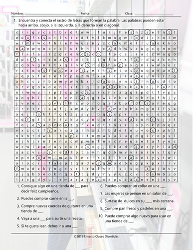 Stores and Shops Wacky Trails Spanish Worksheet | Teaching Resources