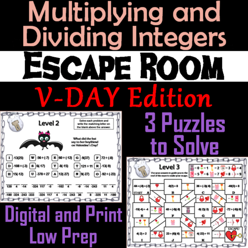Multiplying and Dividing Integers Game: Escape Room Valentines Day Math ...