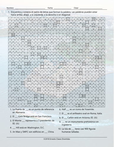 Tourist Attractions Around The World Wacky Trails Spanish Worksheet ...