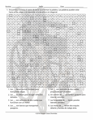 Transportation and Vehicles Wacky Trails Spanish Worksheet | Teaching ...