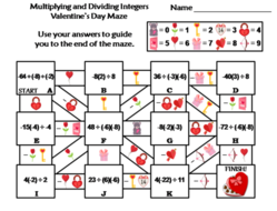 Multiplying and Dividing Integers Activity: Valentine's Day Math Maze ...
