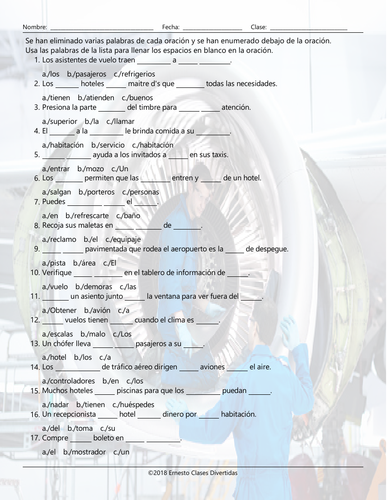 Airports and Hotels Missing Words Spanish Worksheet | Teaching Resources