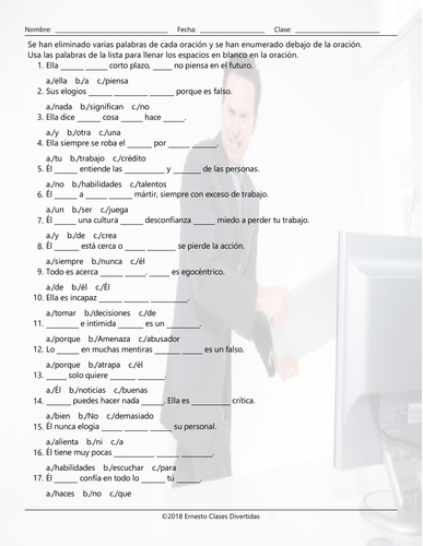Bad Bosses are Bad Business Missing Words Spanish Worksheet | Teaching ...