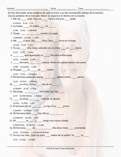 Family Members Missing Words Spanish Worksheet | Teaching Resources