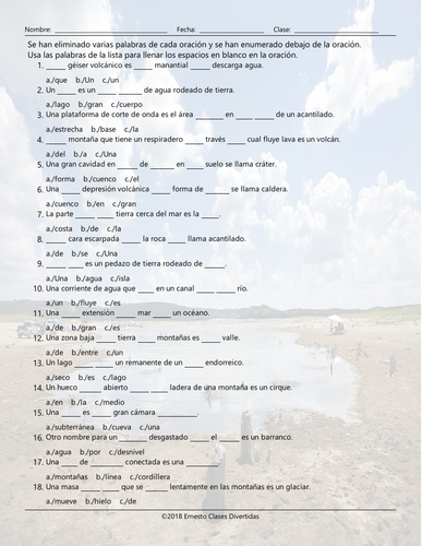 Geology and Planet Earth Missing Words Spanish Worksheet | Teaching ...