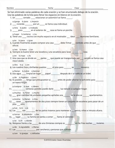 Houses and Apartments Missing Words Spanish Worksheet | Teaching Resources