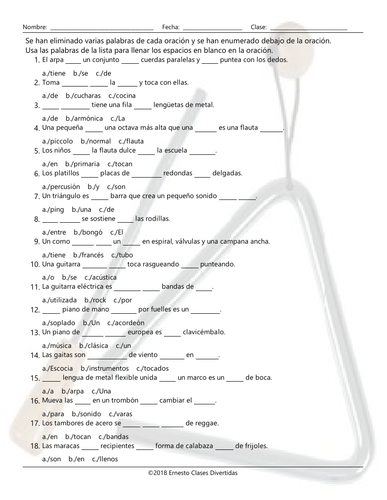Musical Instruments Missing Words Spanish Worksheet | Teaching Resources Musical Instruments Missing Words Spanish Worksheet | Teaching Resources
