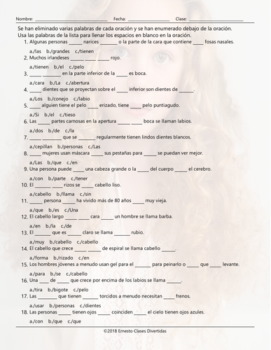 People Descriptions Missing Words Spanish Worksheet | Teaching Resources