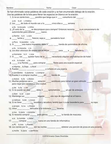 Places and Buildings Missing Words Spanish Worksheet | Teaching Resources