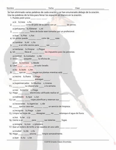 Running Errands and Having Things Done Missing Words Spanish Worksheet ...