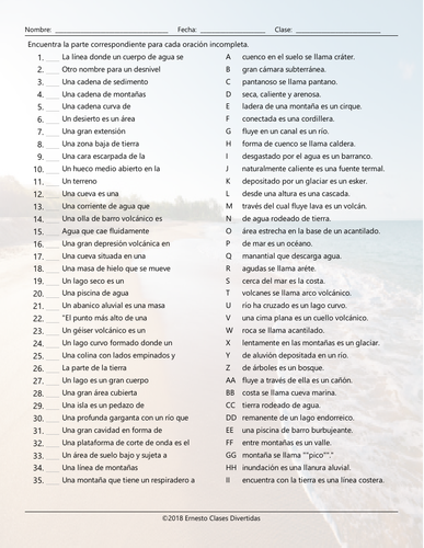 Geology and Planet Earth Sentence Match Spanish Worksheet | Teaching ...