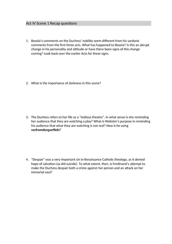 The Duchess of Malfi Act 4 Scene 2 | Teaching Resources