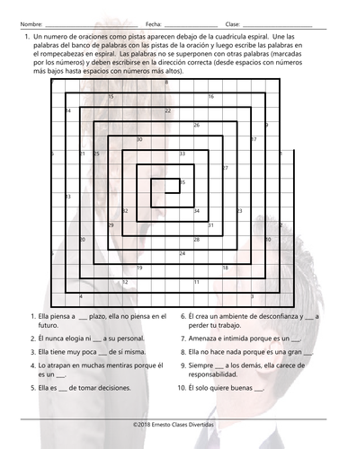Bad Bosses are Bad Business Word Spiral Spanish Worksheet | Teaching ...