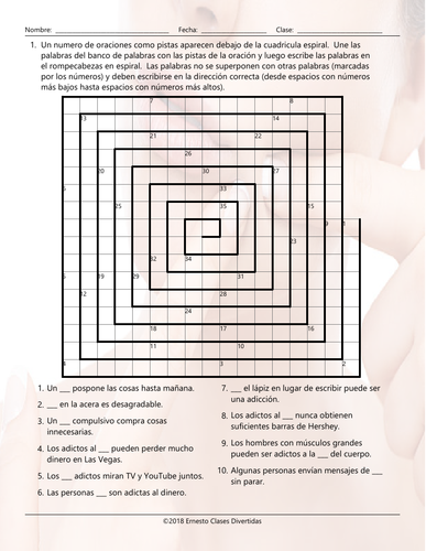 Bad Habits and Addictions Word Spiral Spanish Worksheet | Teaching ...