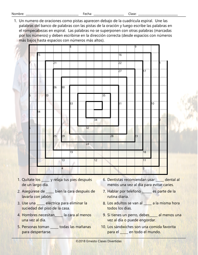 Daily Activities Word Spiral Spanish Worksheet | Teaching Resources