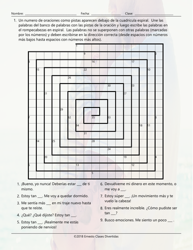 Feelings and Emotions Word Spiral Spanish Worksheet | Teaching Resources
