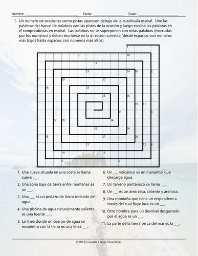 Geology and Planet Earth Word Spiral Spanish Worksheet | Teaching Resources