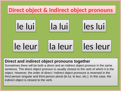 Double object pronouns (Direct and indirect object pronouns) | Teaching ...