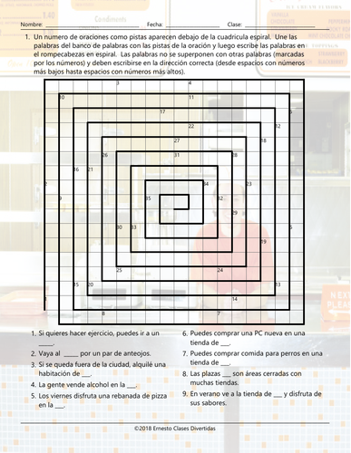Places and Buildings Word Spiral Spanish Worksheet | Teaching Resources