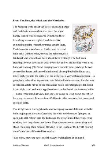 WINTER READING COMPREHENSION. THE LION, THE WITCH AND THE WARDROBE ...