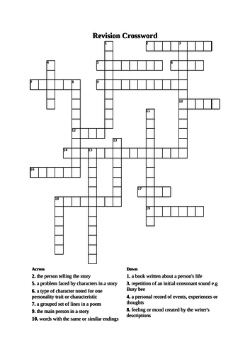 Crossword revision of key poetic terms | Teaching Resources