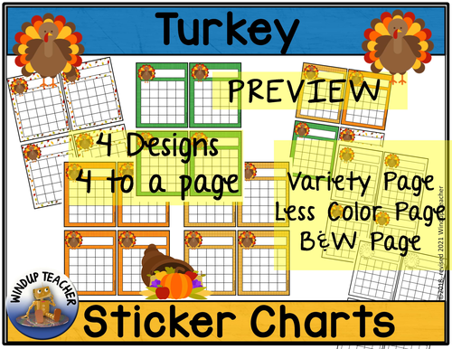 Thanksgiving Turkey Sticker Charts | Teaching Resources
