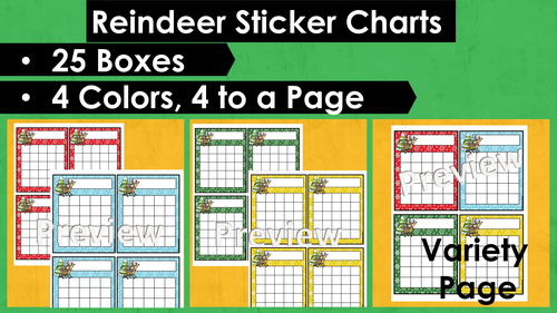 Christmas Sticker Charts - Reindeer Incentive Reward- 12 16 25 Box ...