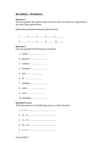 German numbers, Die Zahlen, 1 - 100 | Teaching Resources