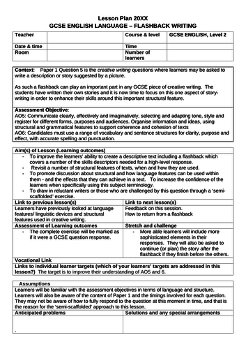 6 Flashback Writing Exercises for GCSE English Language 9-1 | Teaching ...