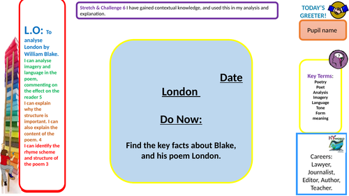 London William Blake Eduqas Gcse Poetry Anthology Teaching Resources