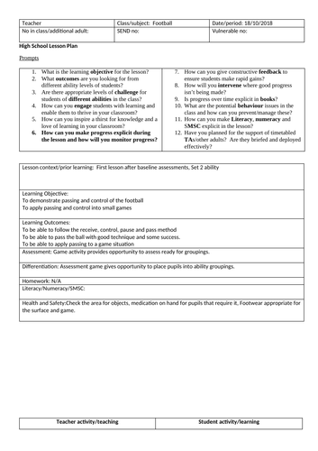 Football Lesson plans plus intervention form. | Teaching Resources