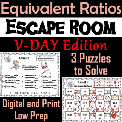 Equivalent Ratios Game: Escape Room Valentine's Day Math Activity ...