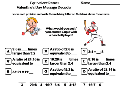 Equivalent Ratios Valentine's Day Math Activity: Message Decoder ...